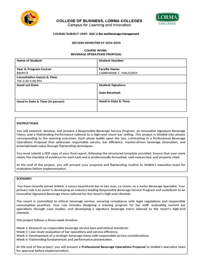COURSE WORK MIDTERM Revised-2 ELEC 2 | PDF | Cocktails | Risk