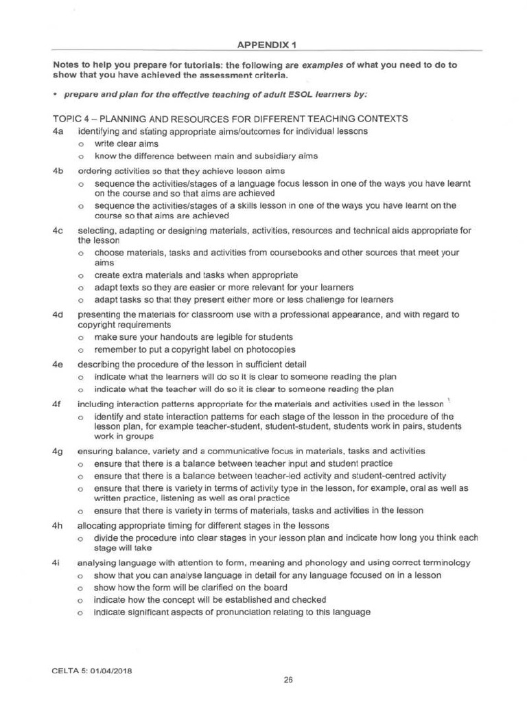 CELTA Assessment Criteria 2018 | PDF | Learning | Lesson Plan