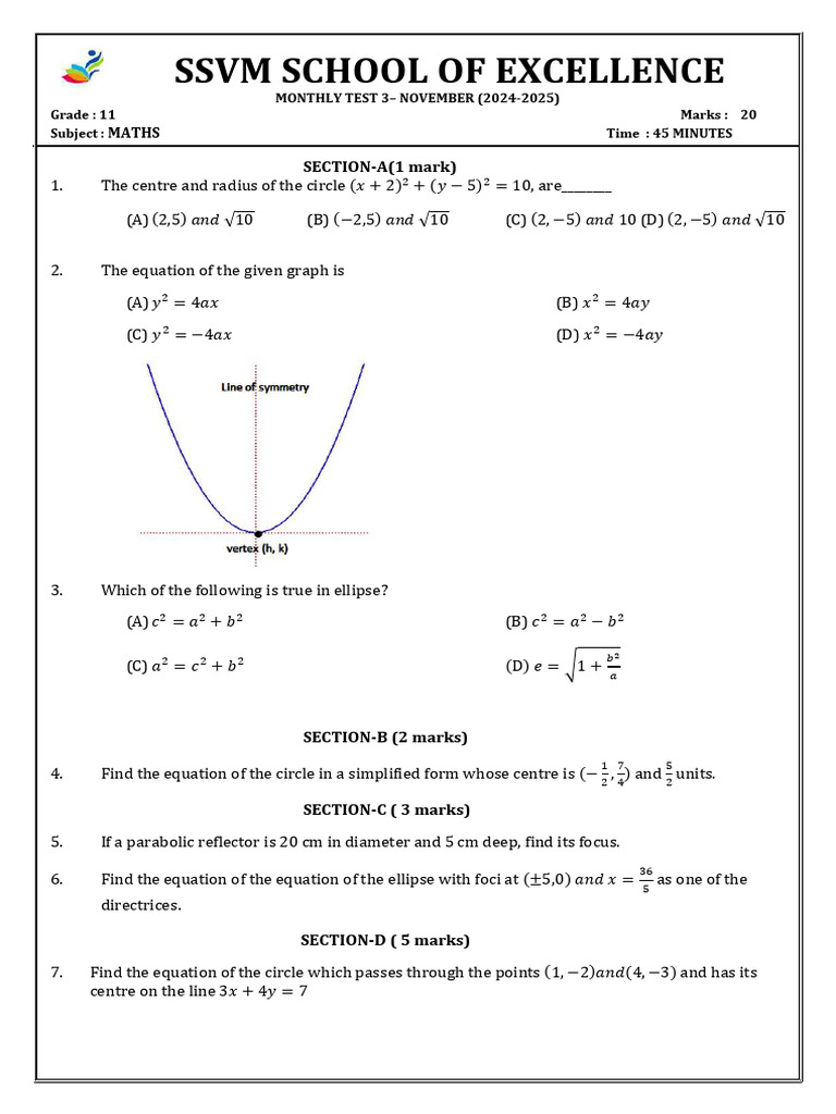 g11 - Math - QP - Monthly Test 3 | PDF | Differential Geometry | Geometry