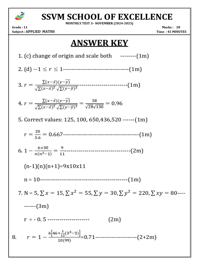 g11 - App - Math - Ak. - Monthly Test 3 | PDF