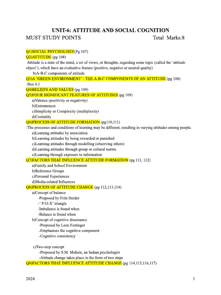 Unit 6 Attitude and Social Cognition | PDF