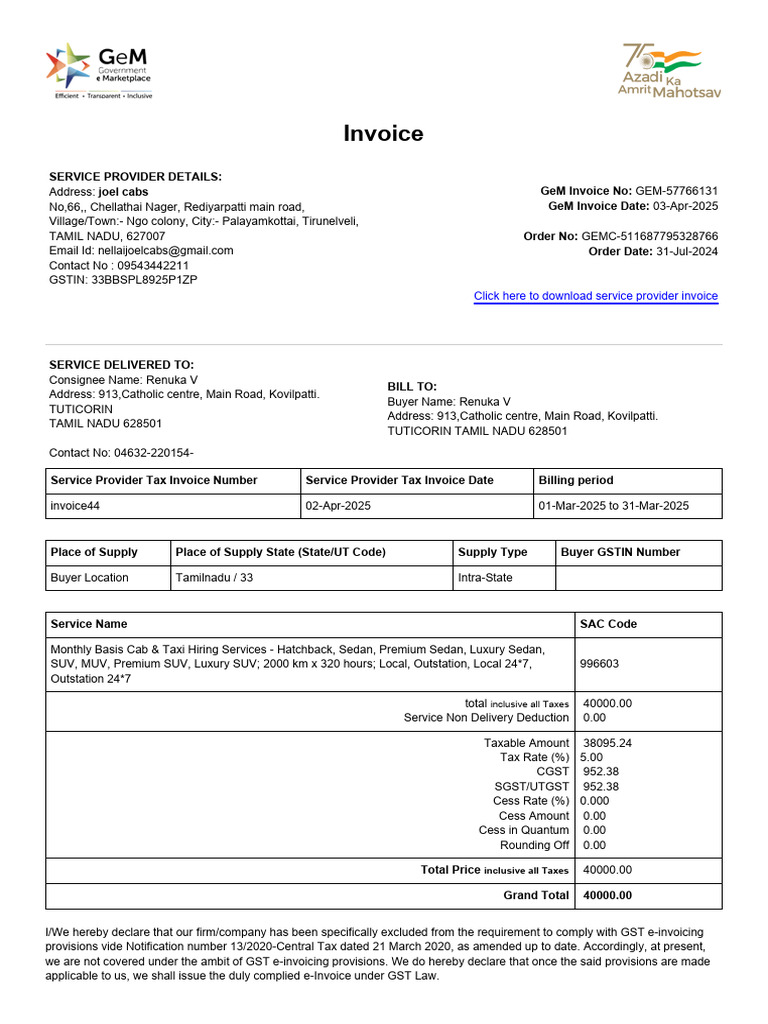 Invoice for Cab Services to Renuka V | PDF | Invoice | Taxes