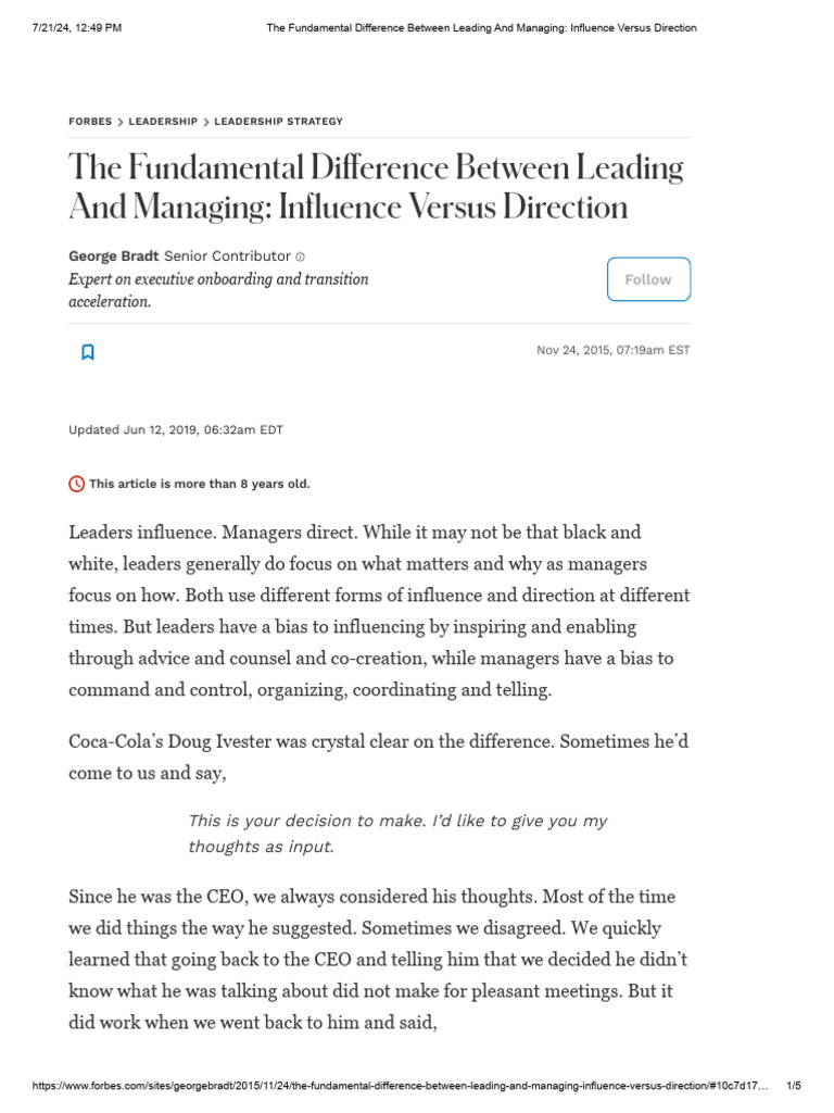 Forbes - Leading and Managing - Influence Versus Direction | PDF