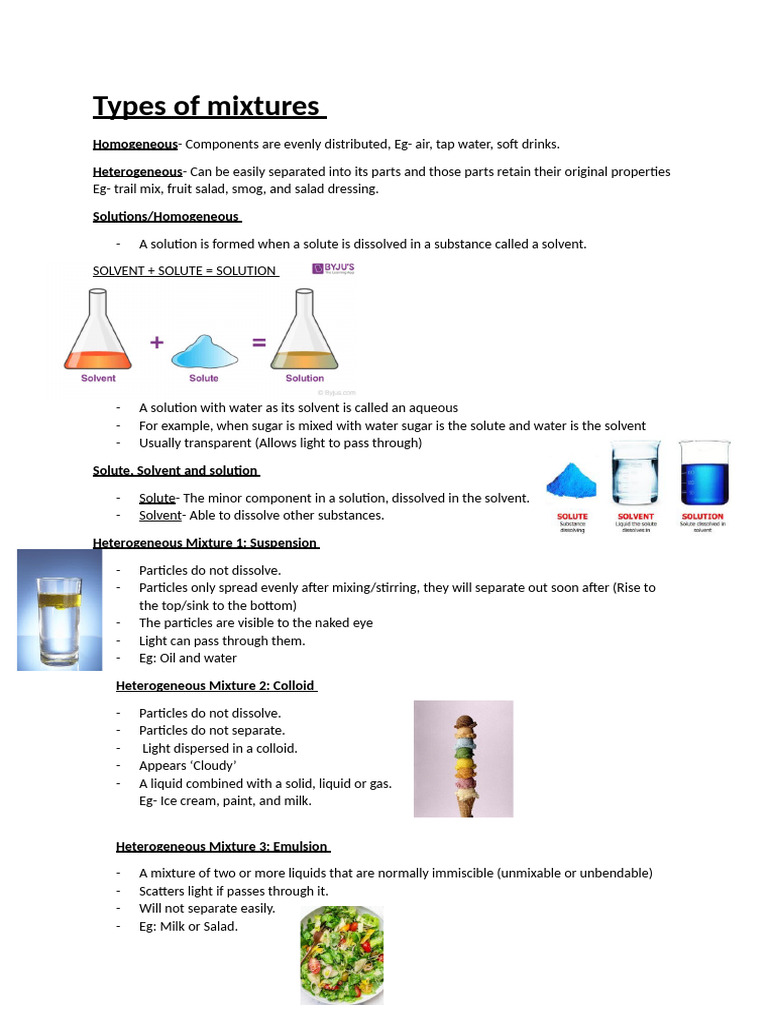 Types of Mixtures - Notes Main | PDF