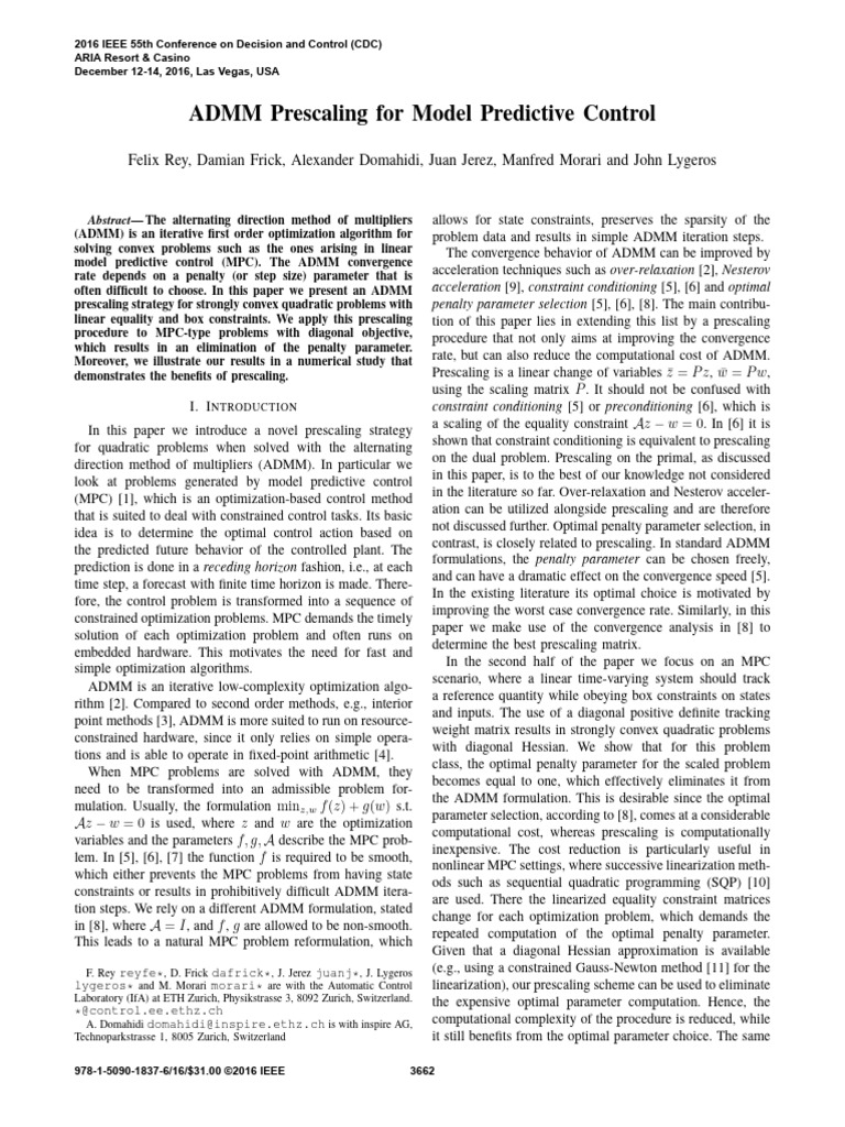 ADMM Prescaling For Model Predictive Control | PDF | Mathematical Optimization | Matrix ...