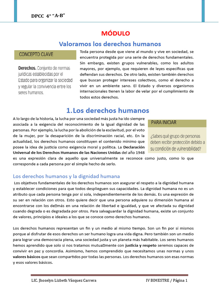 MODULO - DPCC 4° 2024-IV BIMESTRE (1) | PDF | Derechos humanos | Invalidez