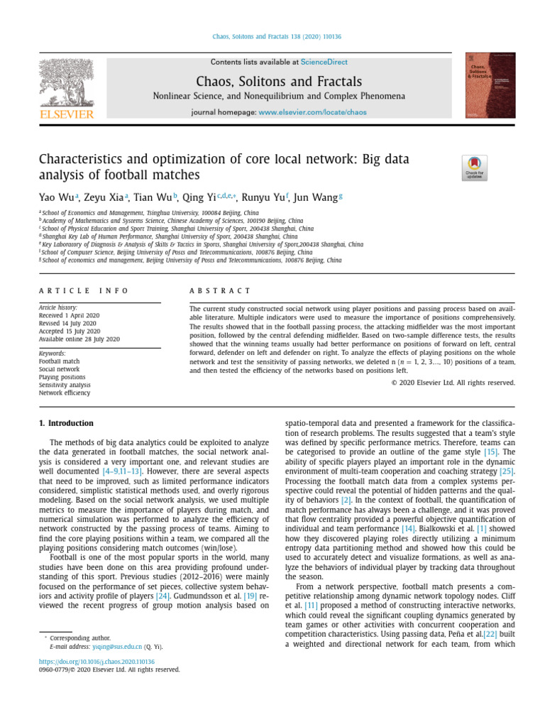Characteristics and Optimization Big Data Analysis of Football Matches | PDF | Applied ...