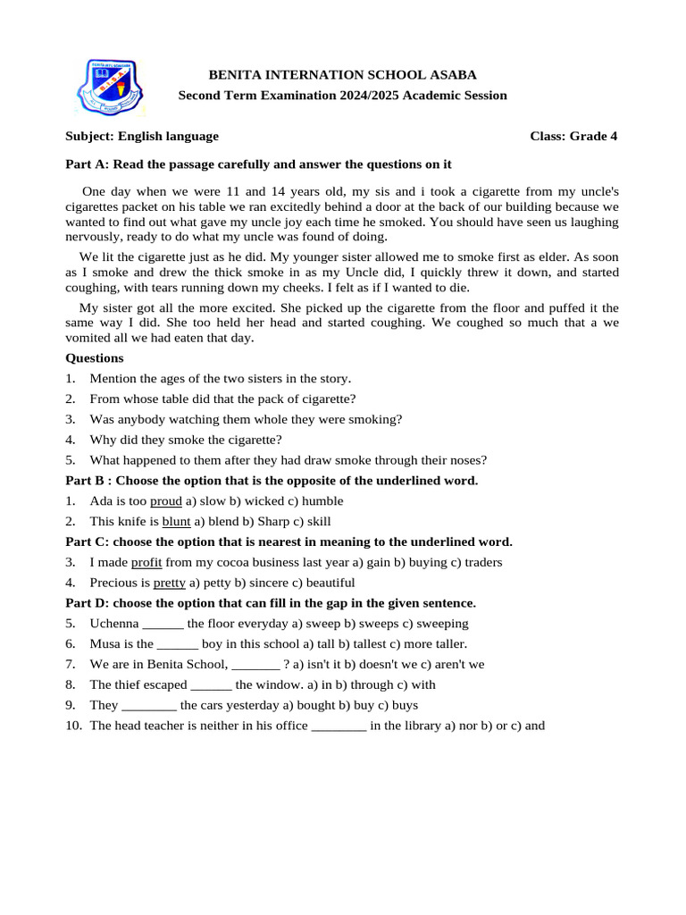 Grade 4 English Language 2nd Term | PDF