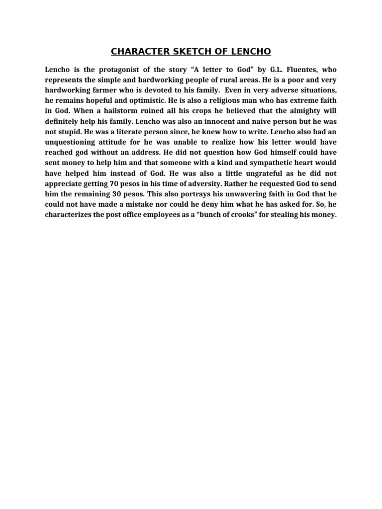 Character Sketch of Lencho | PDF