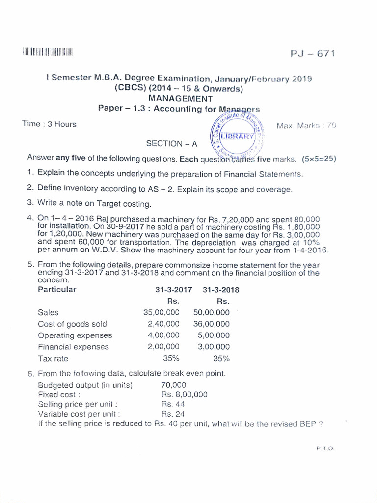 Paper1.3 Accounting Managers February 2019 | PDF | Expense | Investing