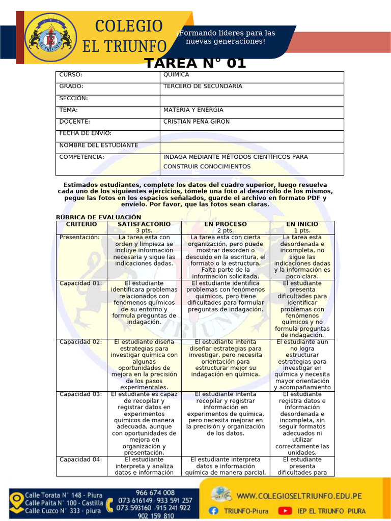 Tarea n 01 Tercero Sec. (1) | PDF | La energía nuclear | Masa