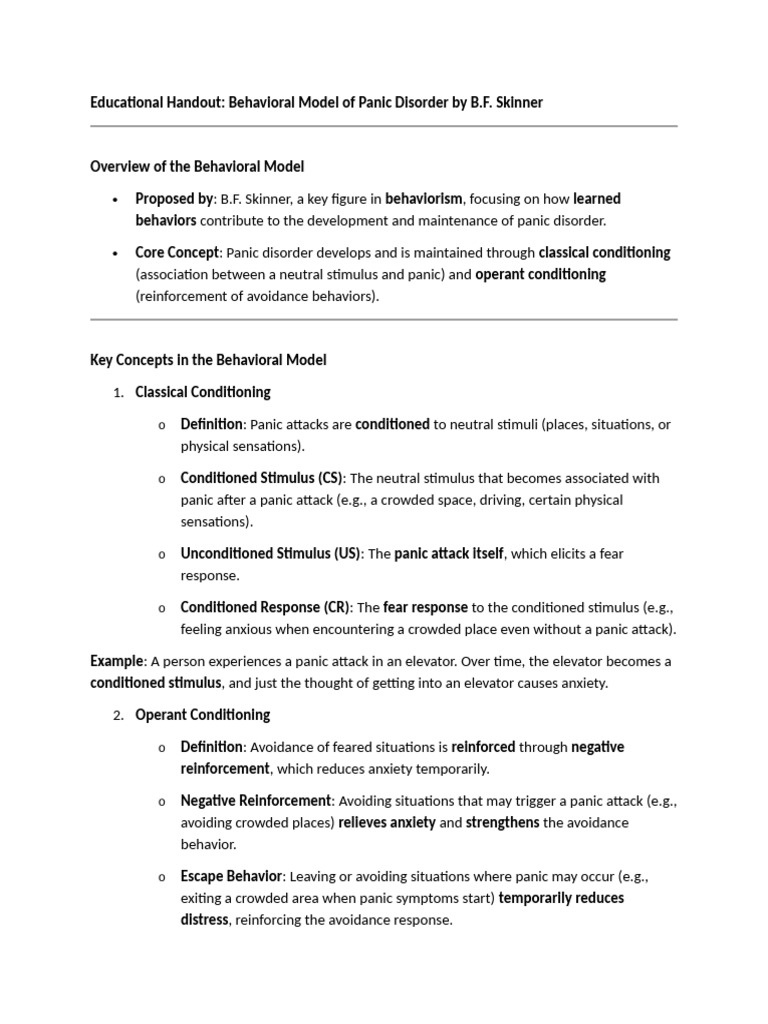 Behavioral Model of Panic Disorder by B.F. SkinneR | PDF | Classical Conditioning | Fear