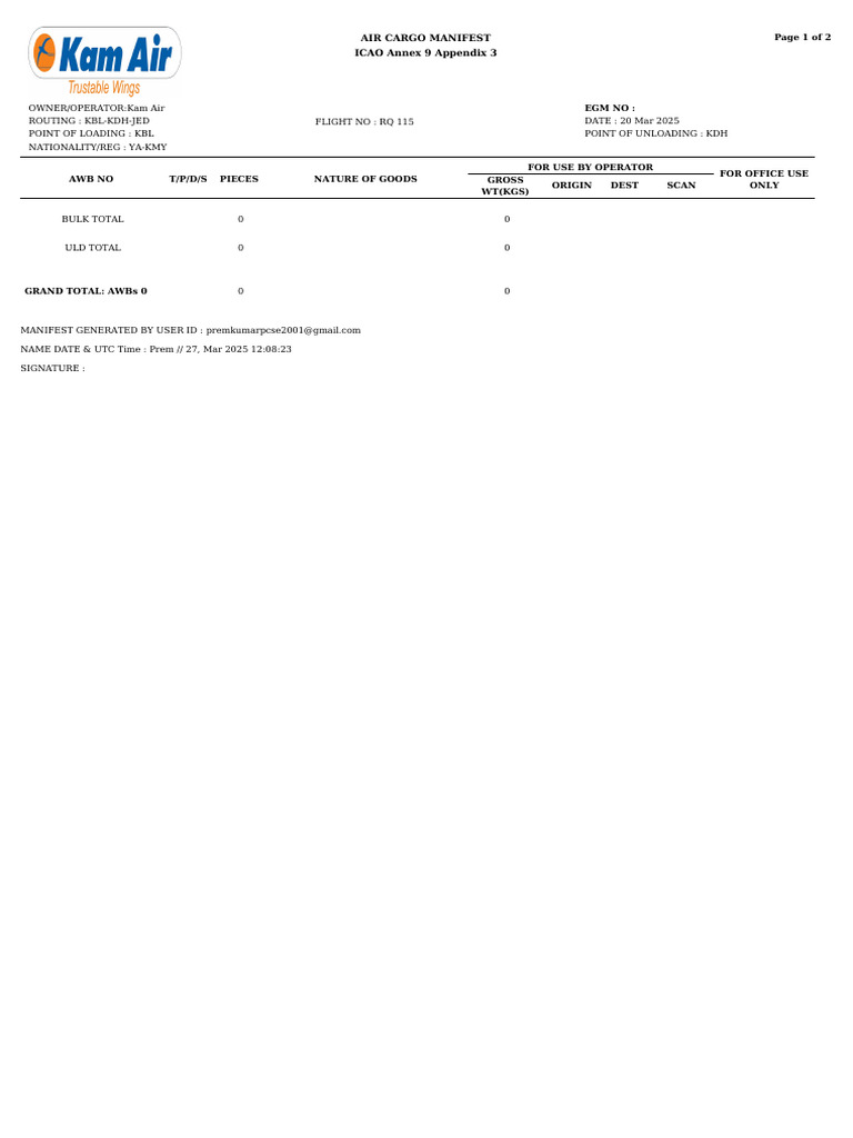 MANIFEST - RQ115-20 Mar 2025-FlightManifest-20250327 - 120823 | PDF