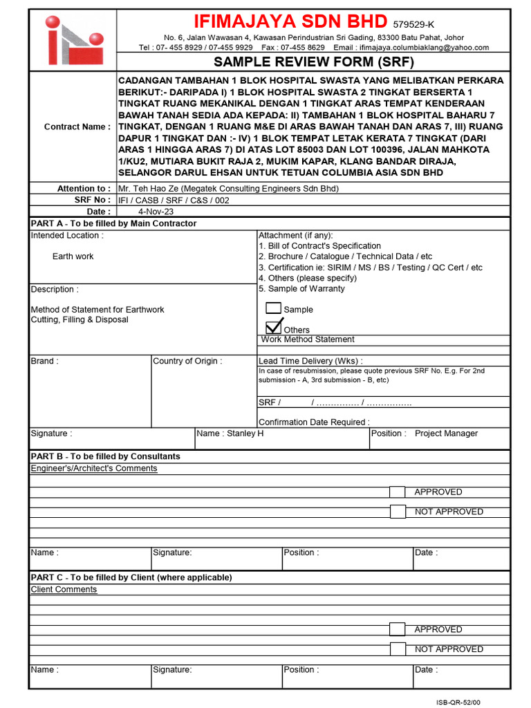 SR 002 - Method Statement Earthwork | PDF