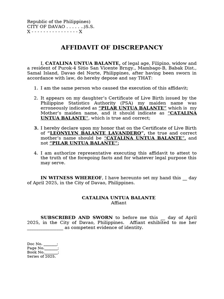 Affidavit of Discrepancy in Name | PDF