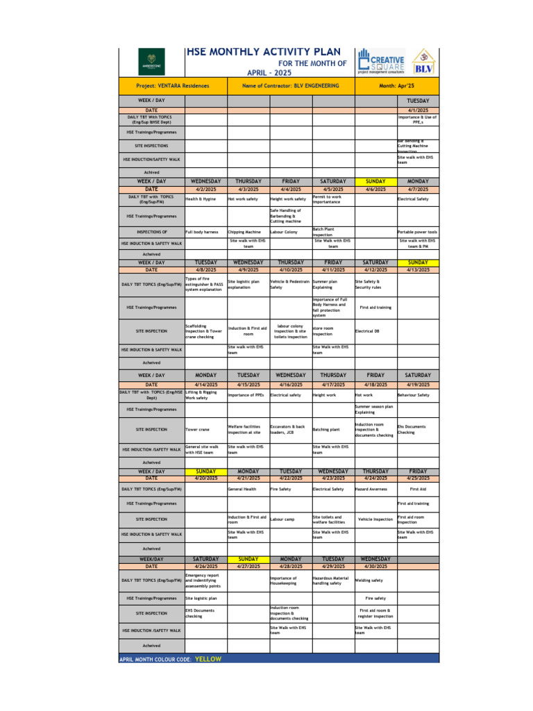 Amberstone Ventara - CSC - BLV - Apr'25 - HSE Monthly Activity Plan ...