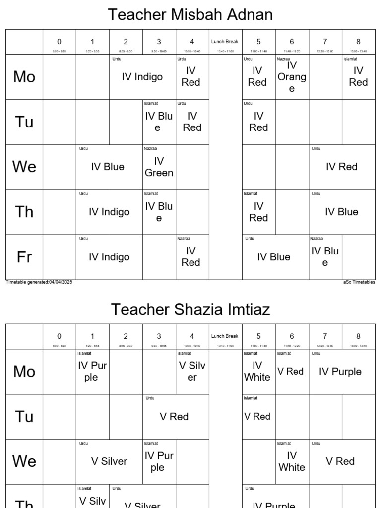 Updated Teacher Timetable 2024-25 | PDF