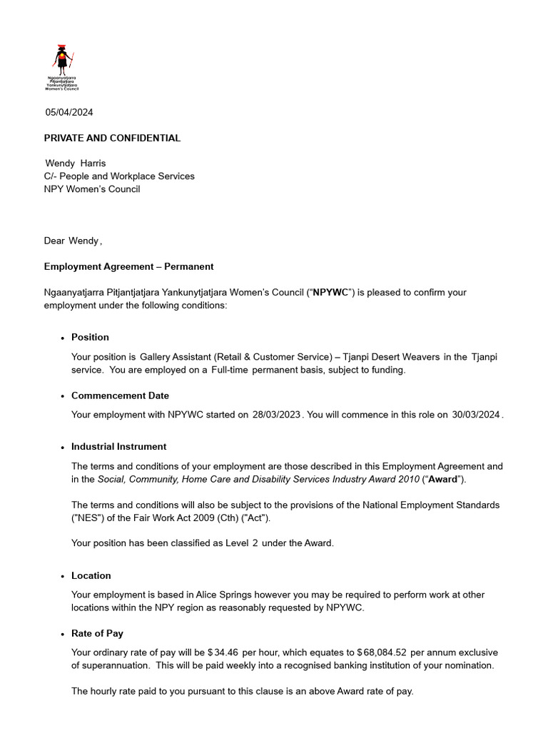 NPYWC Permanent Employment Agreement - Continuation of Employment ...