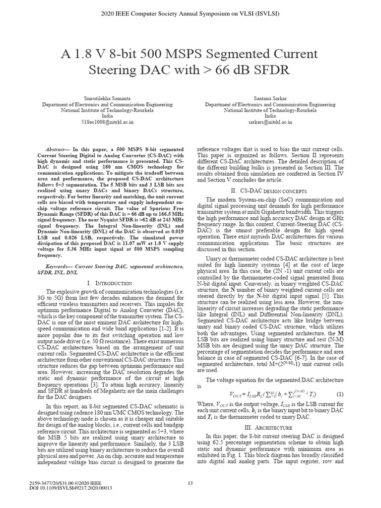 A 1.8V 8-Bit 500 MSPS Segmented Current Steering DAC With gt66 DB SFDR | PDF | Digital To Analog ...