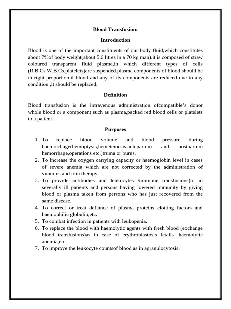 Blood Transfusion: Process and Guidelines | PDF | Blood Type | Medical ...