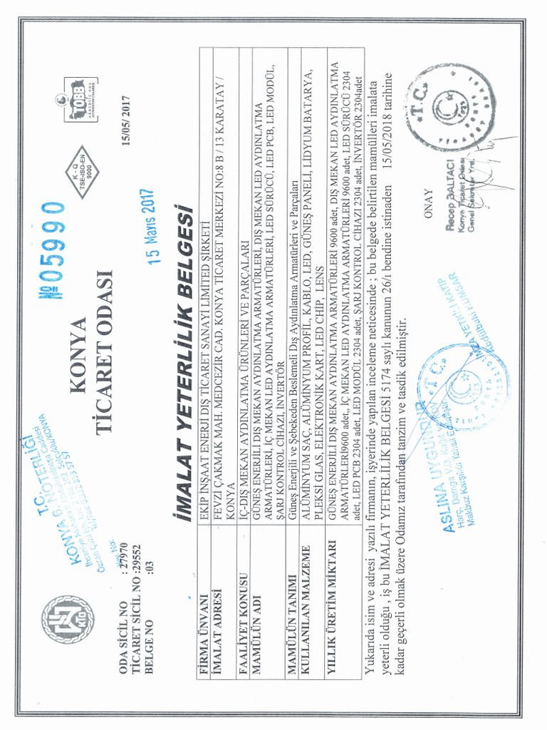 1-İmalat Yeterlilik Belgesi | PDF