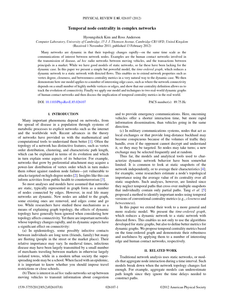 Kim2012 Temporal Network | PDF | Vertex (Graph Theory) | Theoretical ...
