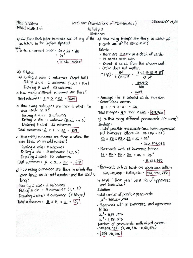 VALERA, NICO v. - Activity 2 MFC 507 (Foundations of Math) | PDF