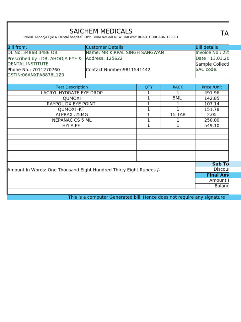 Health Checkup Bill Format | PDF | Invoice | Typographical Symbols