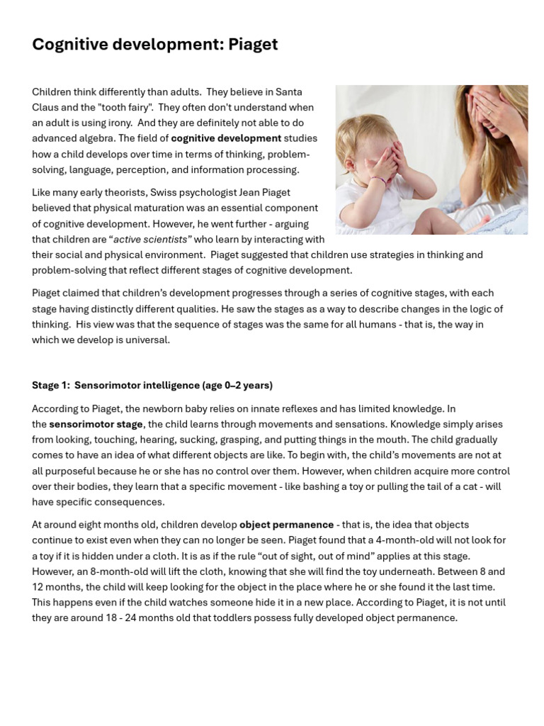 Piaget's Stages of Cognitive Development | PDF | Cognitive Development ...