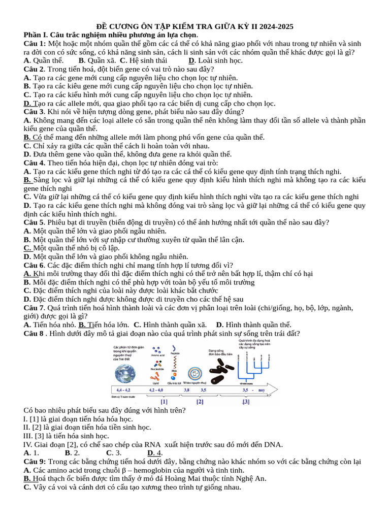 ĐỀ CƯƠNG ÔN TẬP KIỂM TRA GIỮA KỲ II SINH 12 2024- 2025 | PDF