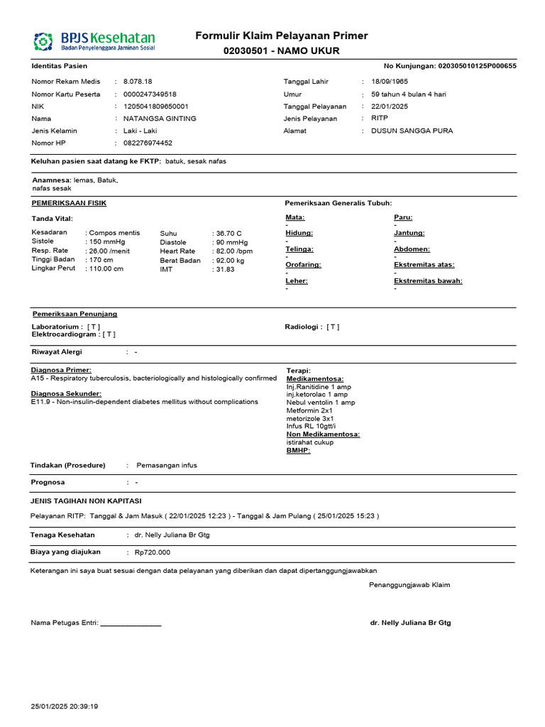 Contoh Formulir Klaim Rawat Inap BPJS | PDF