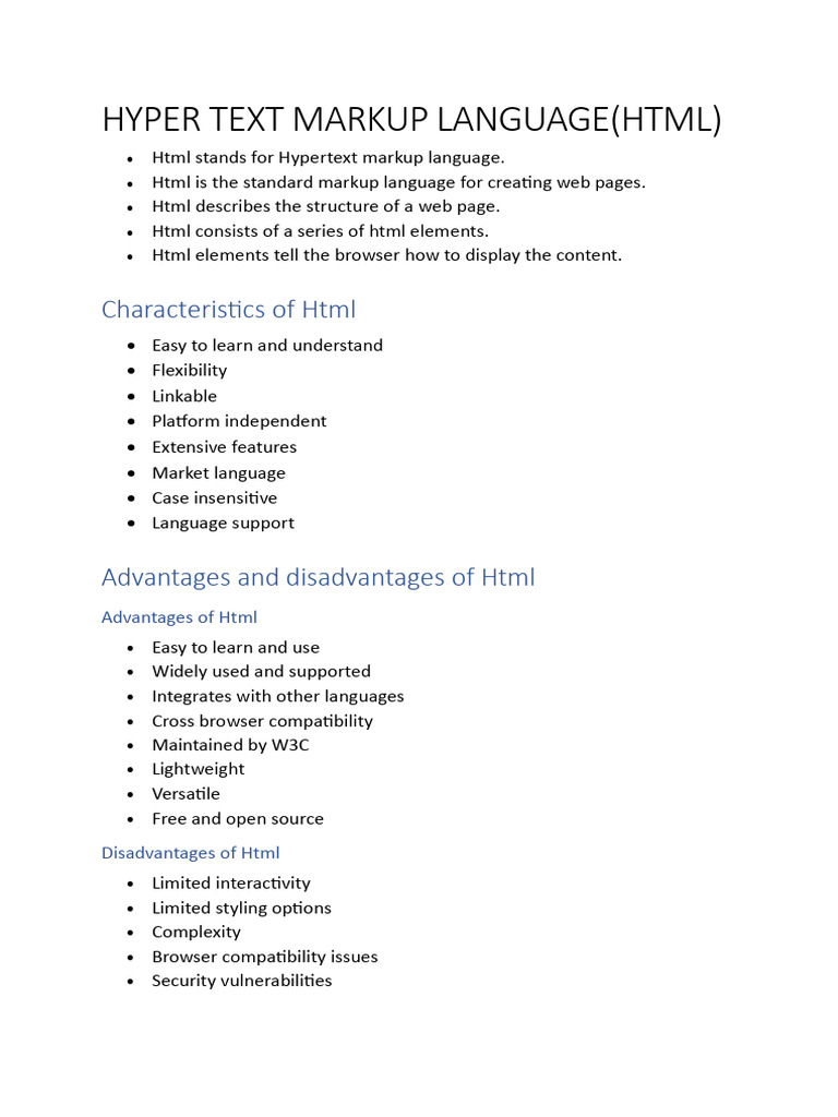 Hyper Text Markup Language | PDF | Html | Html Element