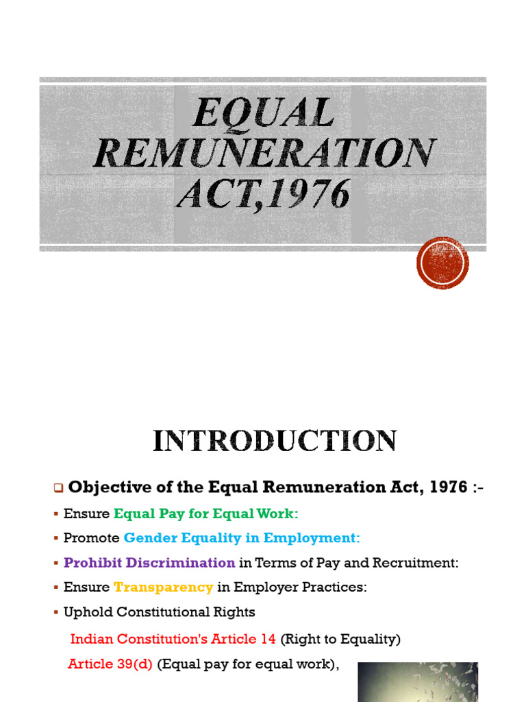 Equal Remuneration Act 1976 | PDF | Employment | Equal Pay For Equal Work