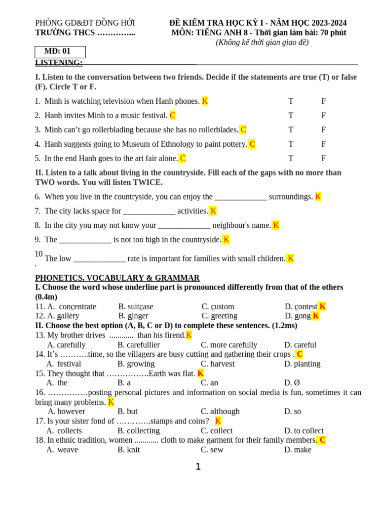 The First End-Term Test-Grade 8 | PDF