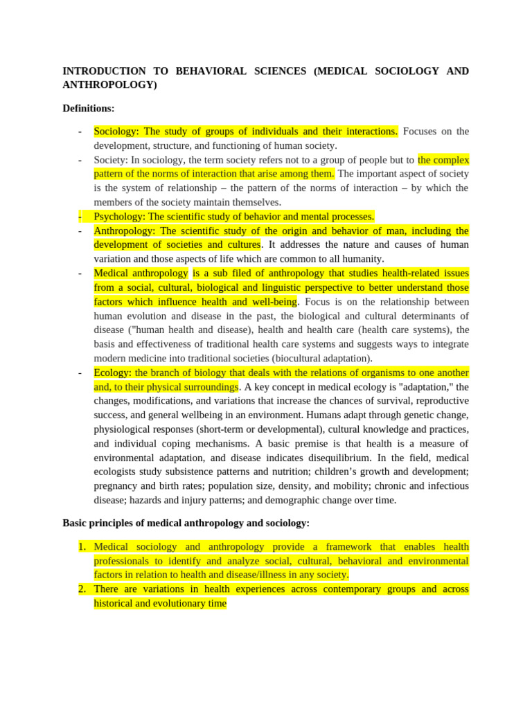 1. INTRODUCTION TO BEHAVIORAL SCIENCES | PDF | Schema (Psychology) | Family