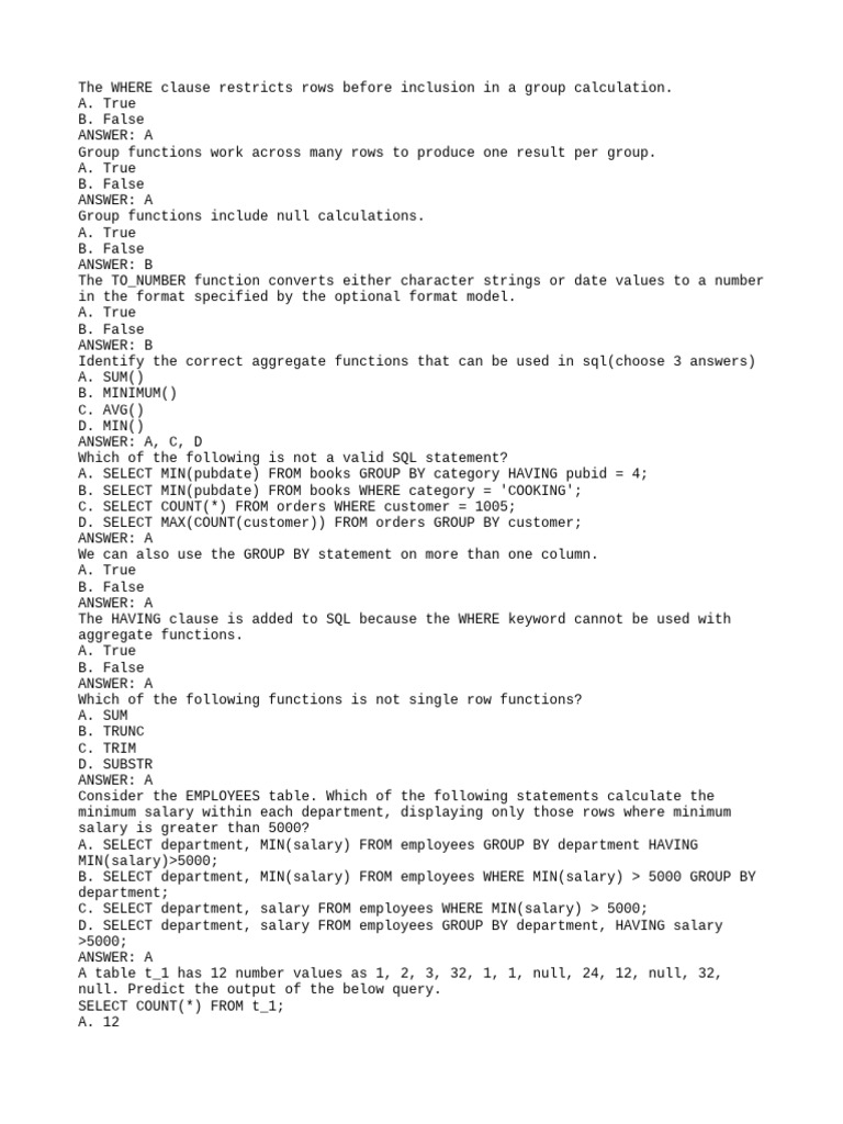 SQL Functions and Clauses Explained | PDF