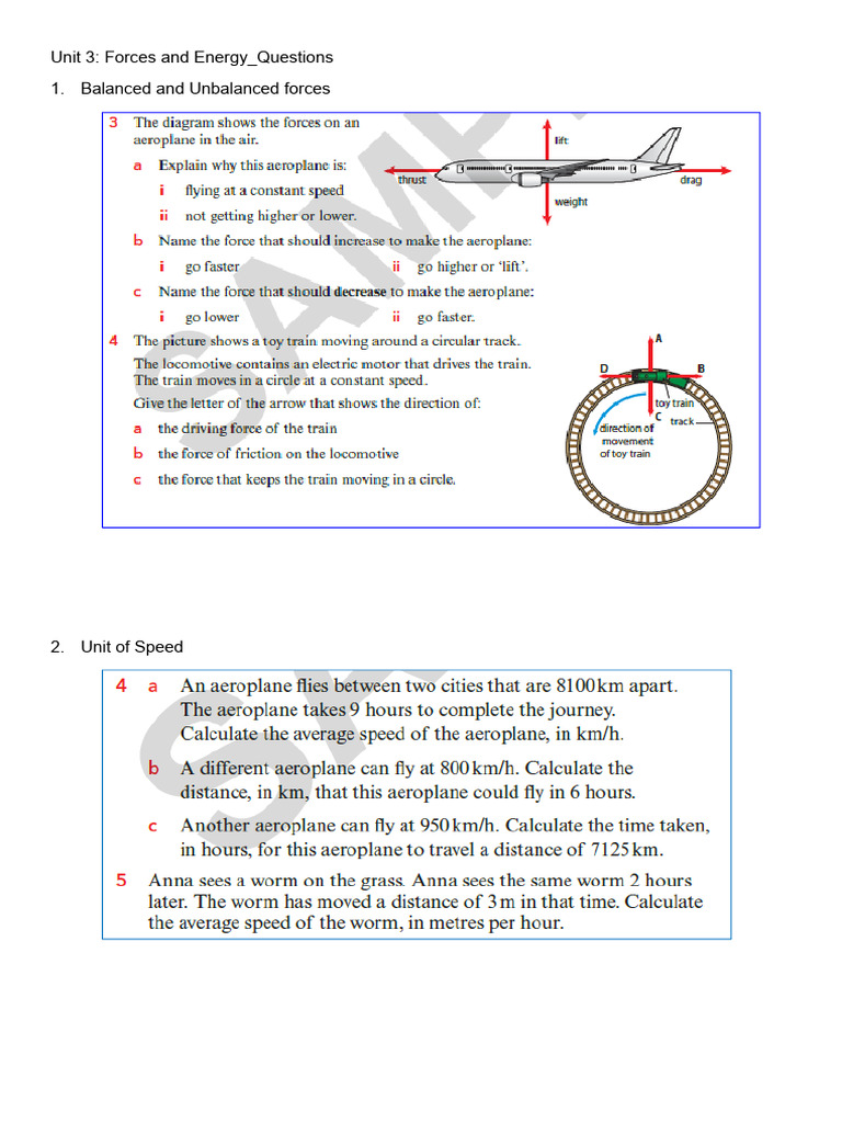 Unit 3 Forces and Energy - Questions | PDF
