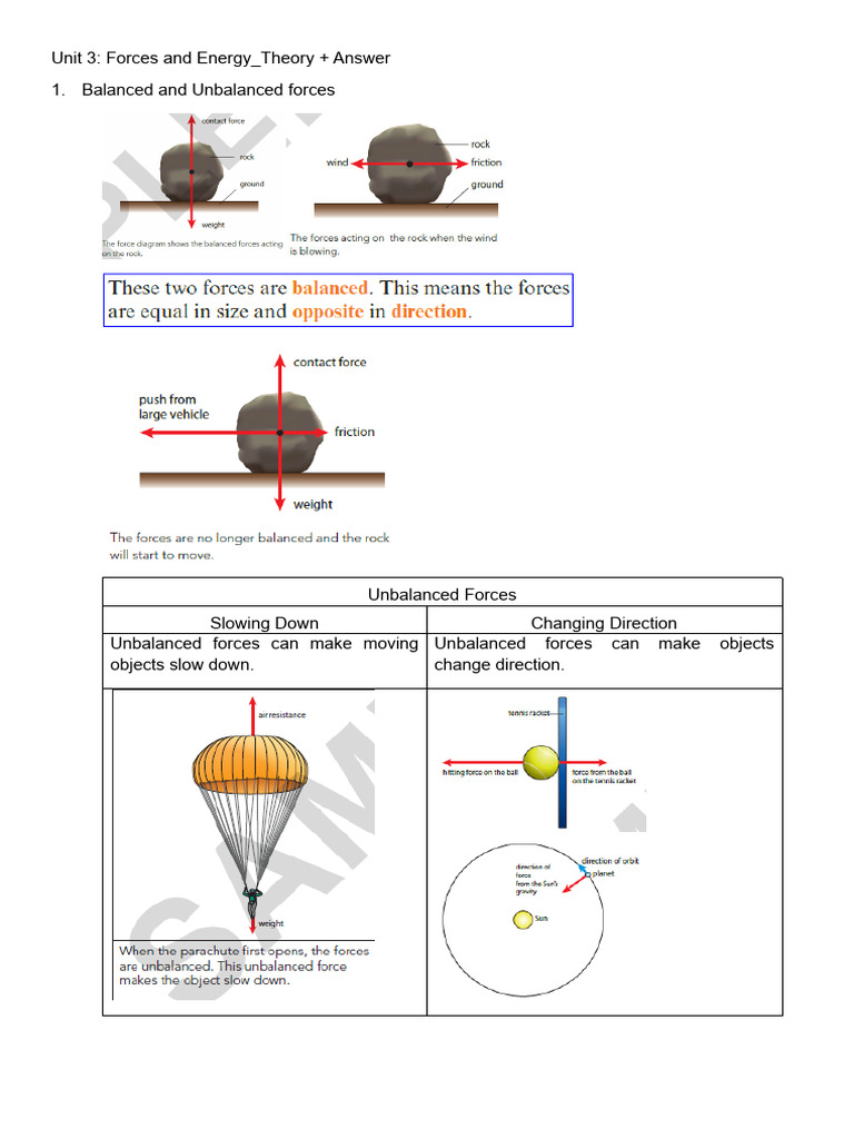 Unit 3 Forces and Energy_Theory_Answers | PDF