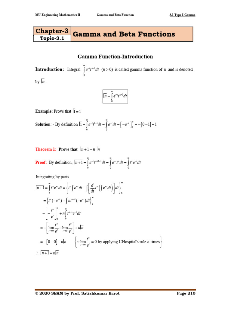 Gamma Function-Self Learning Topic | PDF | Mathematical Proof | Mathematics