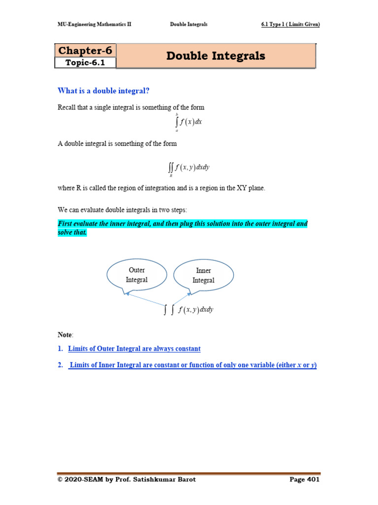 Double Integral Notes Topic 1 2 3 April 2025 | PDF | Integral ...