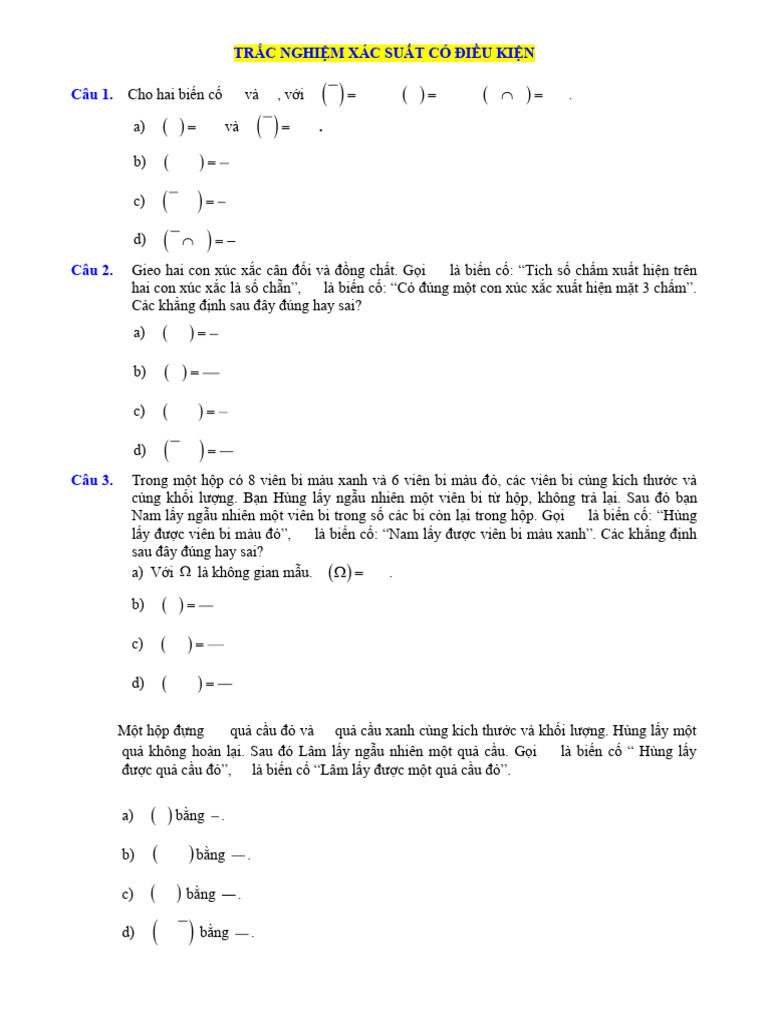 Bản Sao Thuvienhoclieu.com 15 Cau Trac Nghiem DUNG SAI XAC SUAT CO DIEU KIEN Giai Chi Tiet | PDF