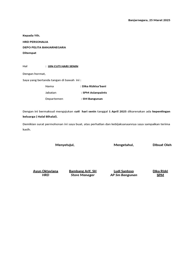 Pengajuan Off Rafiq | PDF