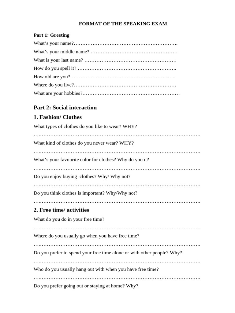 Format of The Speaking Exam | PDF