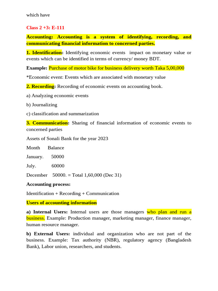 Class Two and Three E111 | PDF | Debits And Credits | Expense