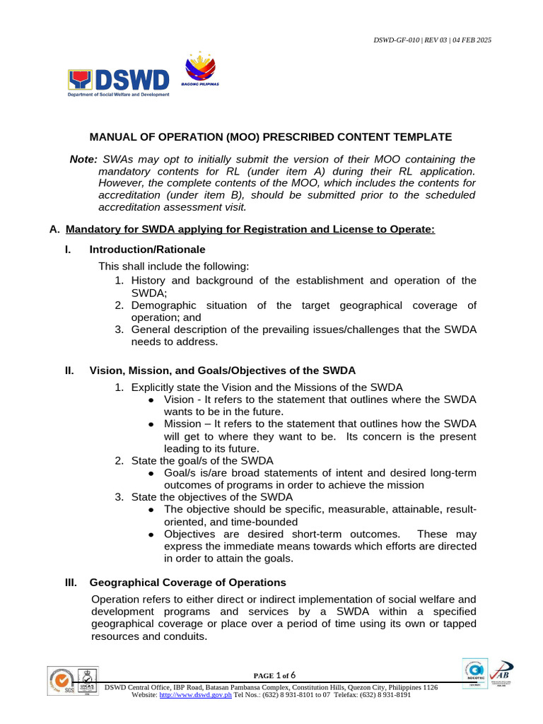 Annex C. Manual of Operation Template RSIDG | PDF | Employment | Human ...