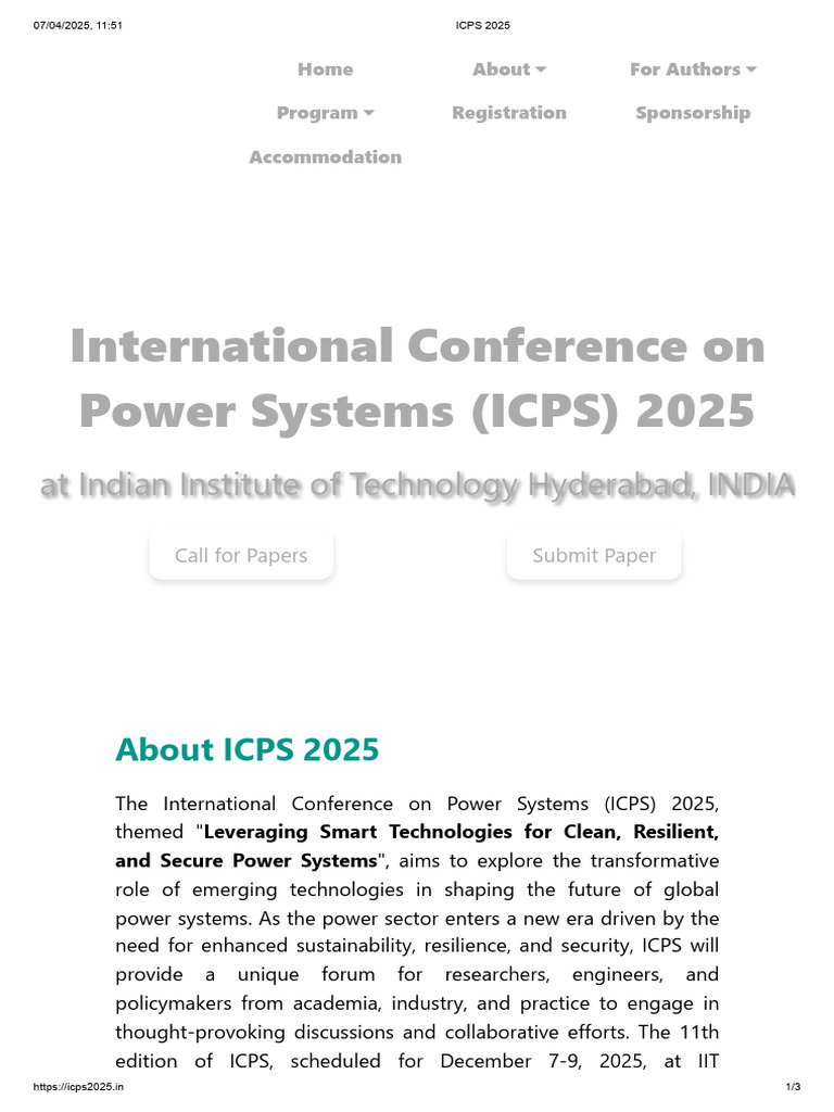 ICPS 2025 - Call For Papers | PDF | Electrical Grid | Smart Grid