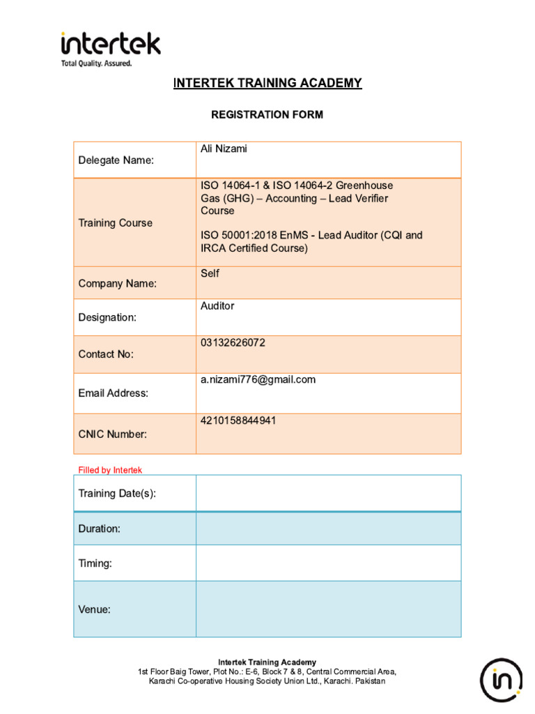Training Registration Form | PDF
