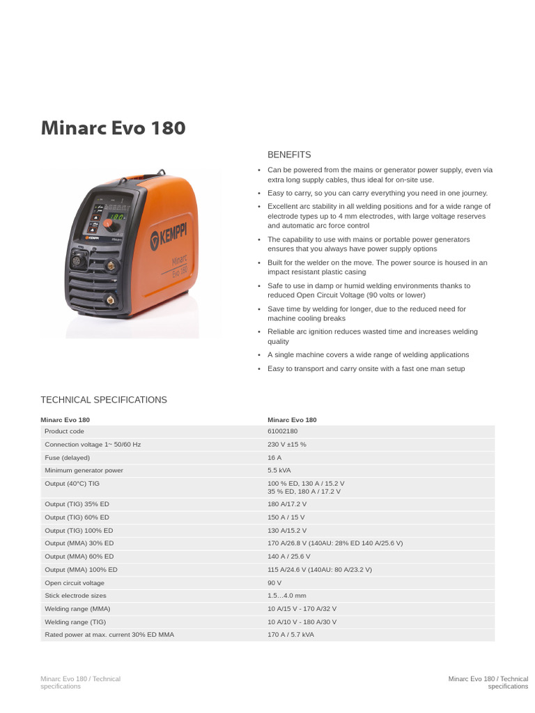 Kemppi Minarc-Evo-180 en US | PDF | Mains Electricity | Welding