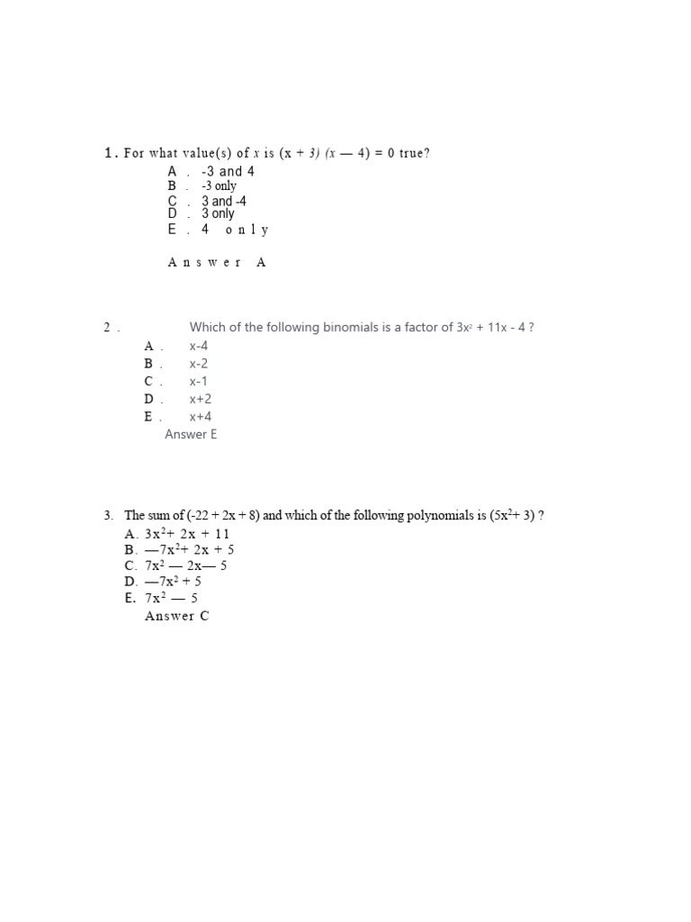 Polynomials - ACT Real Classified | PDF