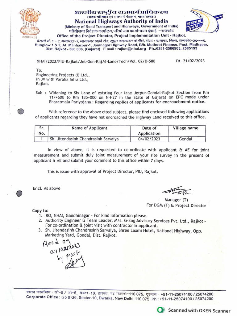 Encroachment Notice Response - NH-27 | PDF | Road Infrastructure